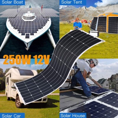 250W 12V Solar Panel Flexible solar panel kit Battery RV/Boat/Car/Home ...