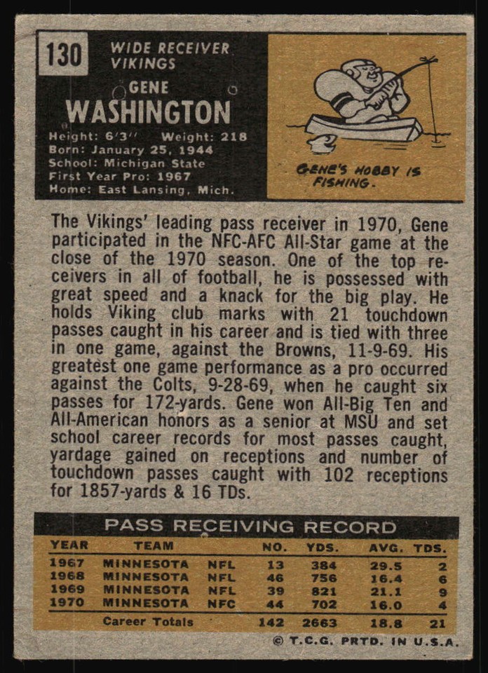 1971 Topps Gene Washington #130 Minnesota Vikings | eBay