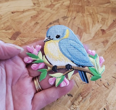 Bird - Blue Bird - Flowers - Spring - Embroidered Iron On Applique ...