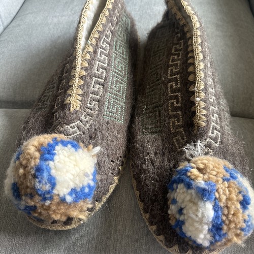 MINAS TRADITIONAL GREEK WOOLEN SLIPPERS WITH NON SLIP LEATHER SOLE US ...
