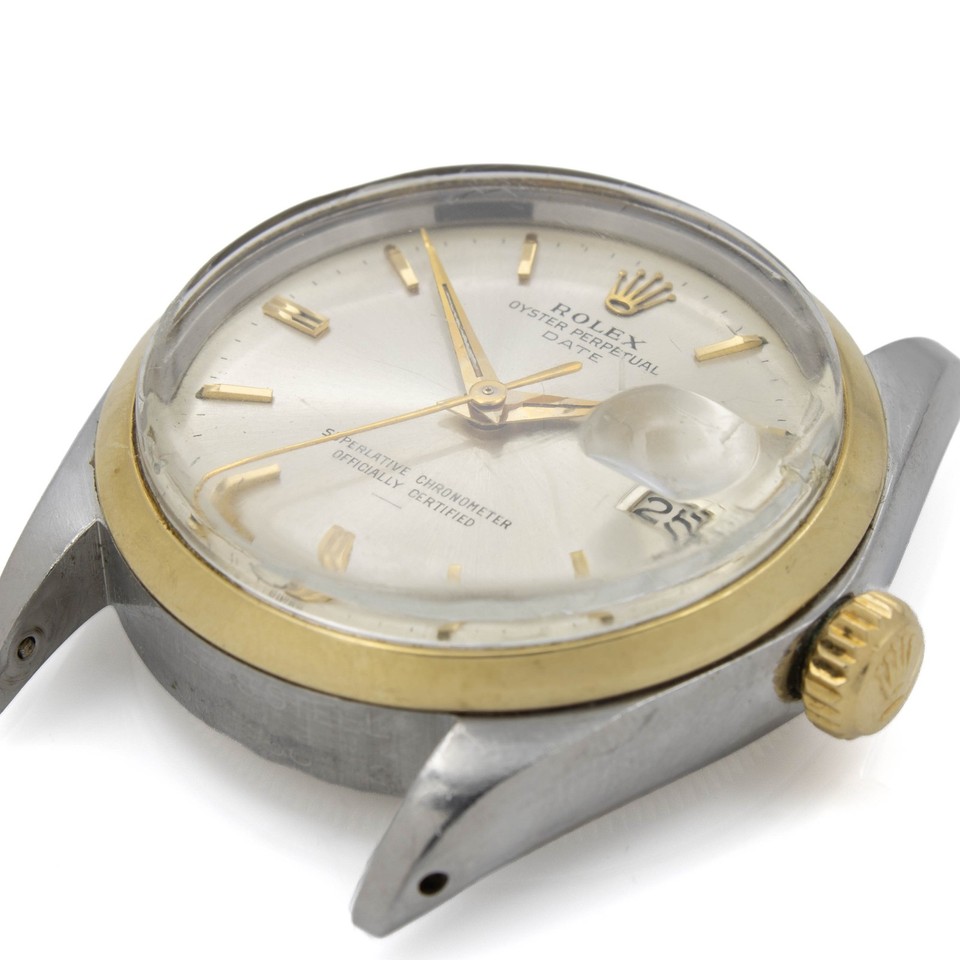 Men's Rolex OP Date Ref.#1500 34mm Two-Tone Silver Dial Watch Head ...
