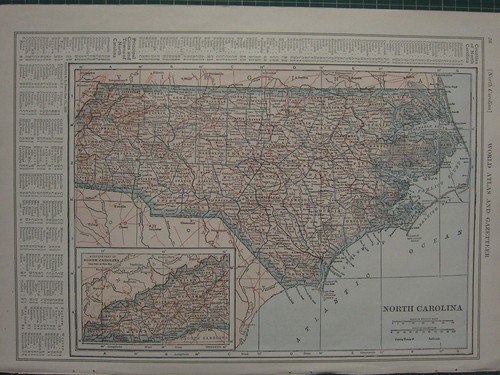 1926 MAP ~ NORTH CAROLINA COUNTIES PRINCIPAL CITIES & TOWNS RALEIGH ...