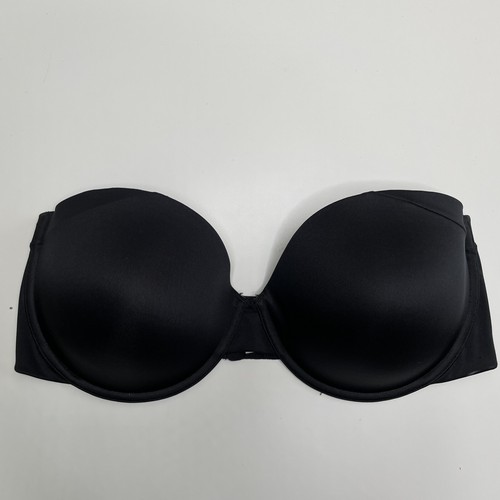 Maidenform Strapless Bra 40DD Black Satin Lightly Lined Cup Underwire ...