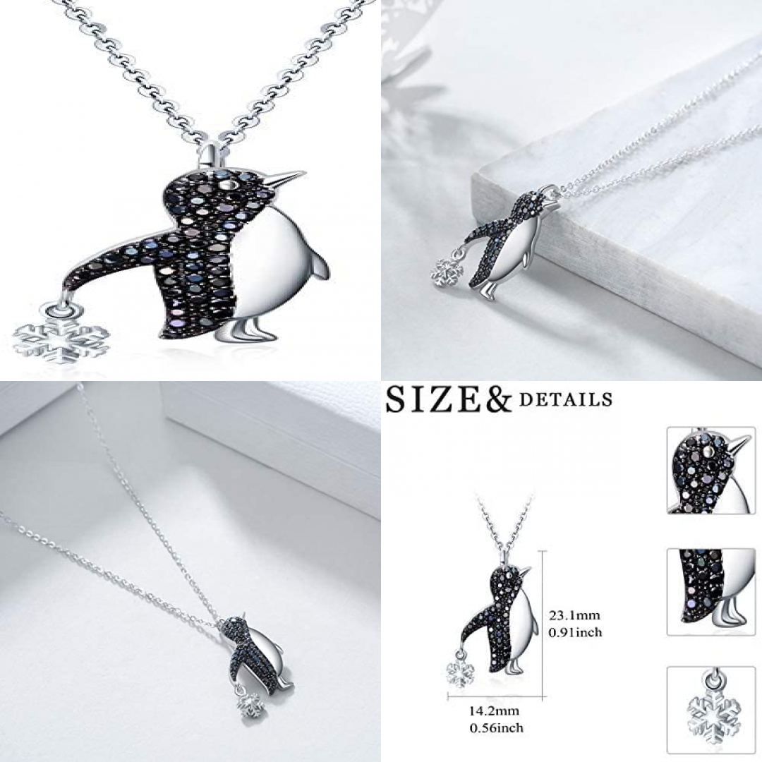 S925 Sterling Silver Penguin Necklace Pendant Jewelry for Women CZ ...