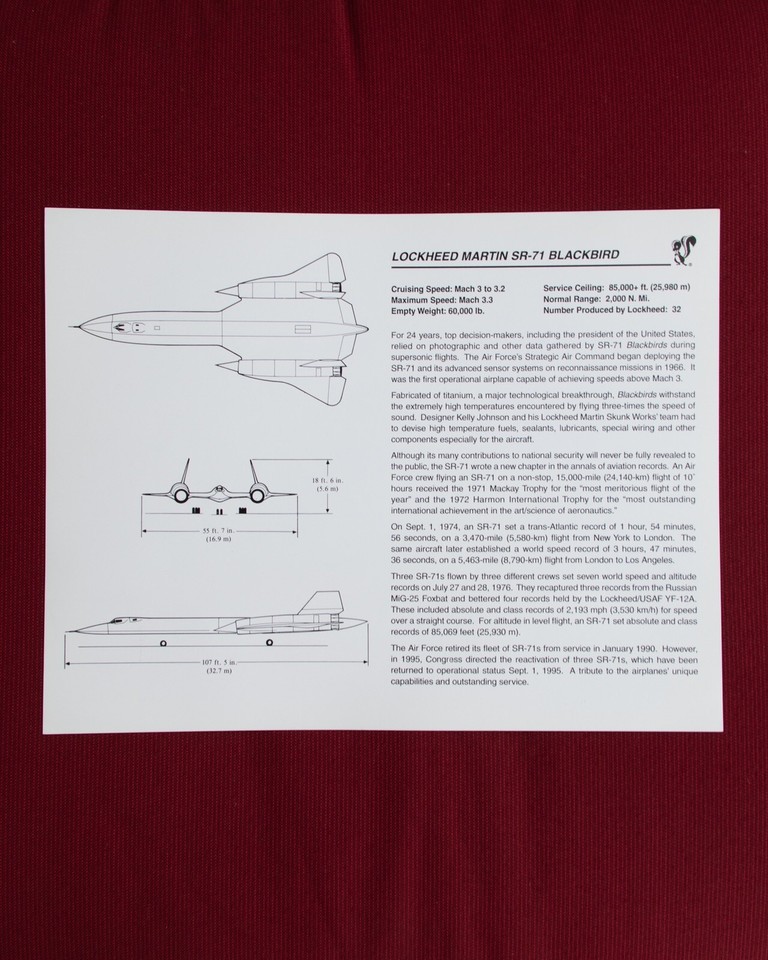 SKUNK WORKS LOCKHEED MARTIN SR-71 BLACKBIRD PHOTO | eBay