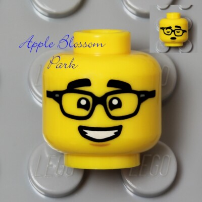 NEW Lego Boy Girl MINIFIG HEAD w/Black Rimmed Black Rim Eye Glasses Big ...