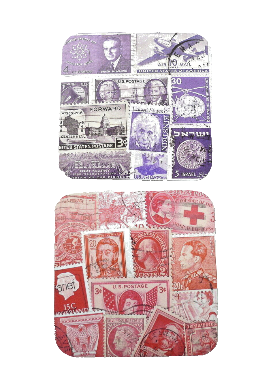 8 Glossy Colorful Printed Postage Stamps 3x3 US & Foreign Paper Crafts ...