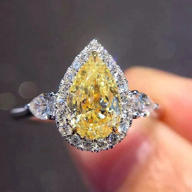 Natural Yellow Quartz Teardrop Birthstone Gemstone Silver Ring Women US ...