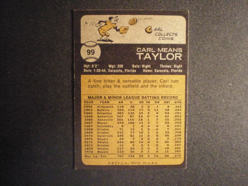 1973 Topps Baseball Royals Carl Taylor Card # 99 | eBay