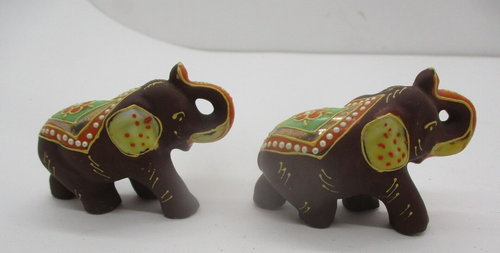 2 Small Brown Ceramic Elephants Ornately Decorated | eBay