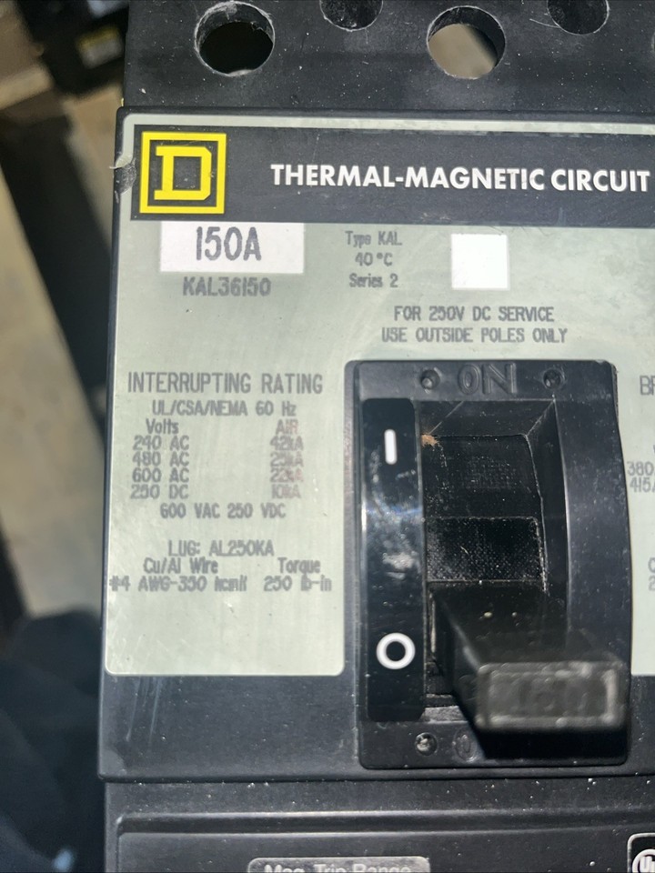 Square D KAL36150 Circuit Breaker 3P 150A 600V | eBay
