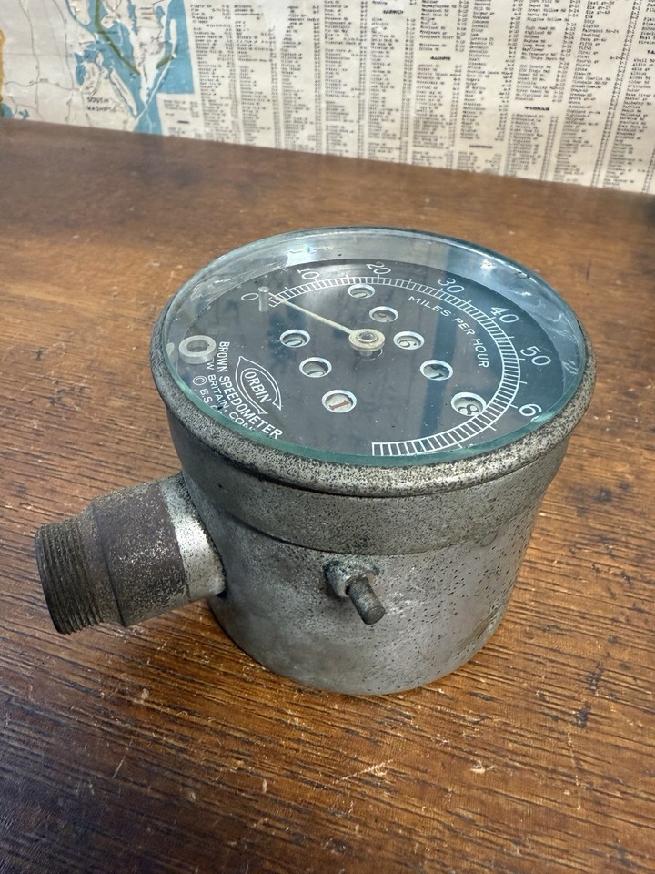 Intact EARLY CORBIN BROWN SPEEDOMETER 80 mph dial spins numbers move ...