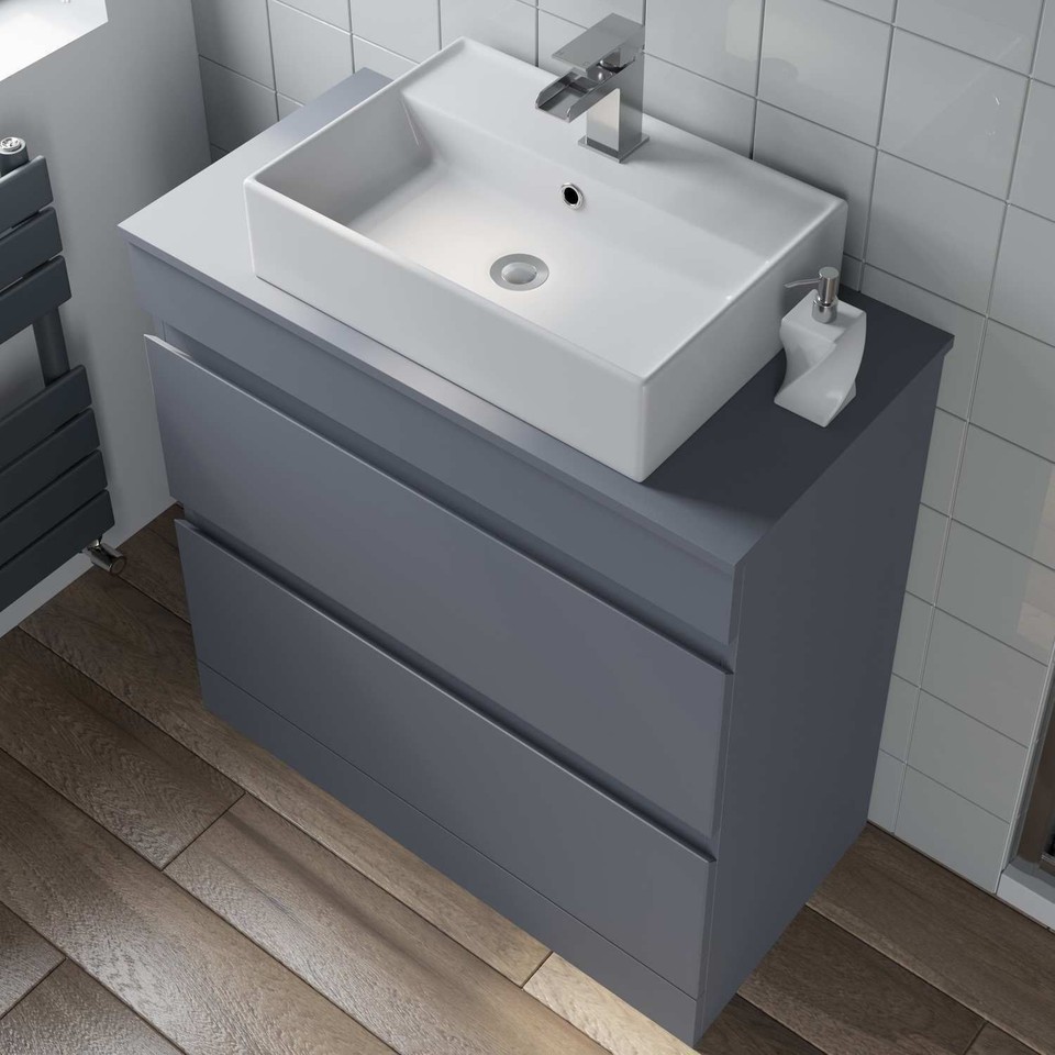 800mm Bathroom Vanity Unit Countertop Rectangular Basin Sink Floor ...