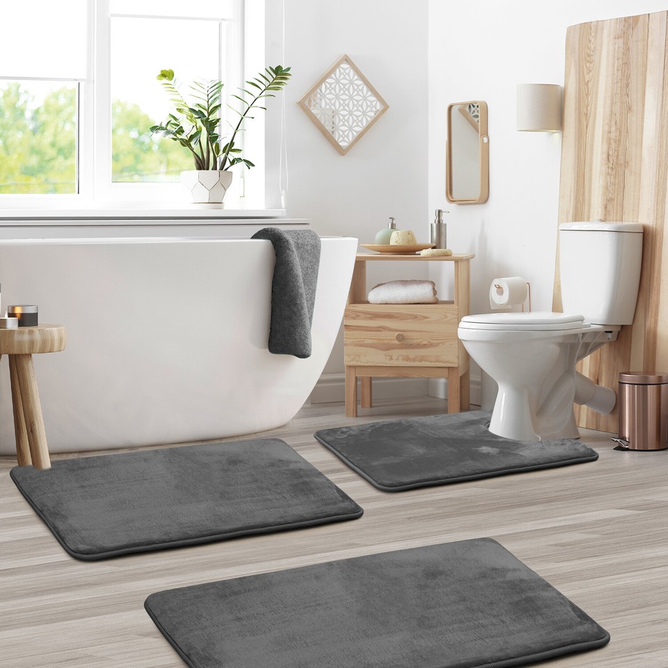 3PC Bathroom Rug Memory Foam Bath Mat Set - Small Large and Contour ...