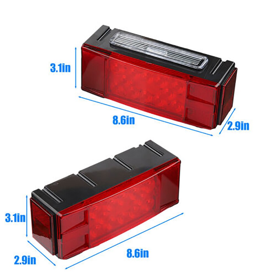 Left+Right LED Waterproof Red Trailer Boat Rectangle Stud Stop Turn ...