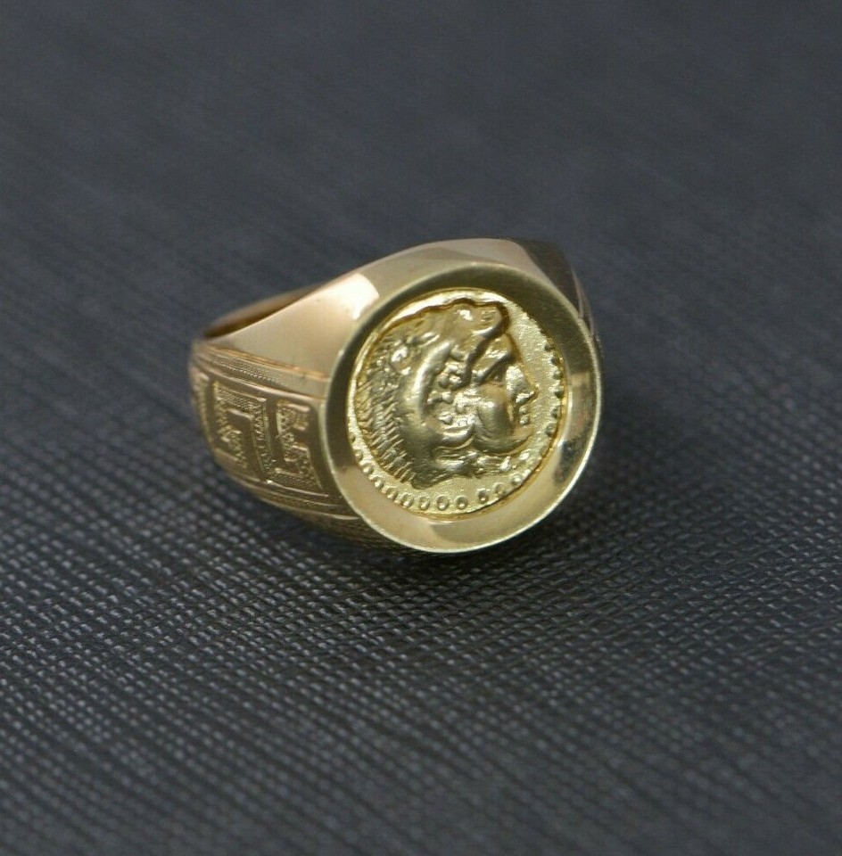 Greek Style Coin Ring 18K YG Replica of Alexander Stater 1960, Size 6 ...