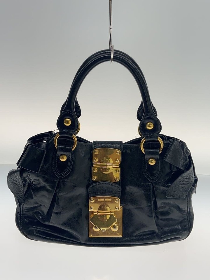 MIU MIU Vitello Lux Ribbon Leather Black Handbag Auth From Japan Good ...
