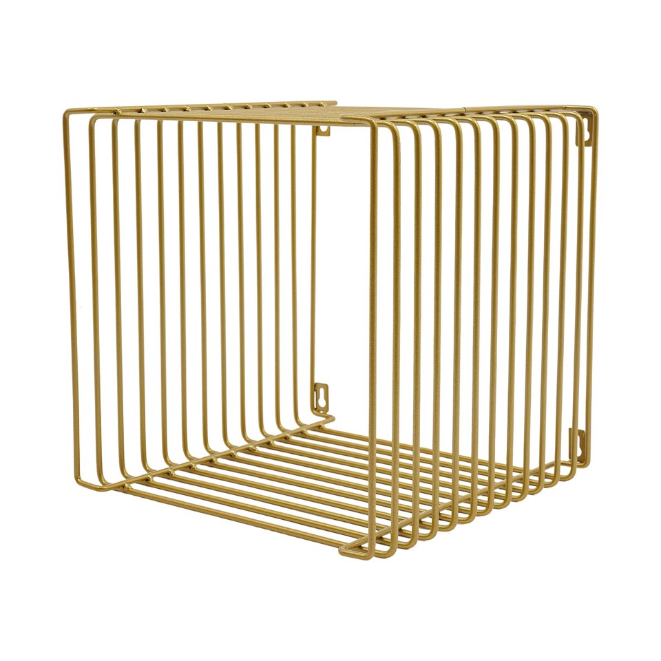 Vintage Golden Side Table, Square Geometry Side Table, Linear Metal End ...
