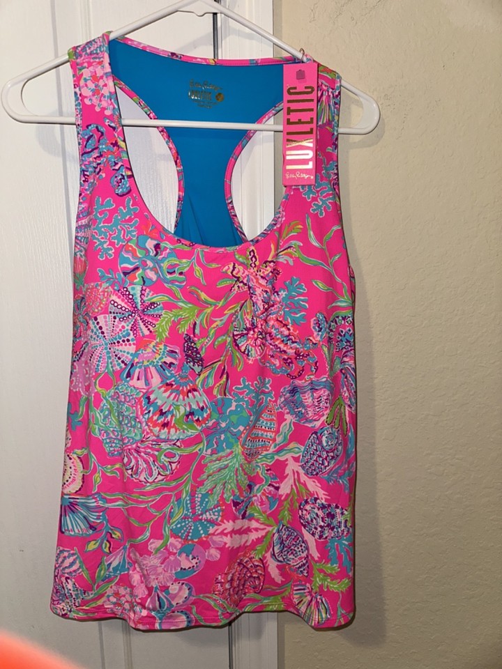 Lilly Pulitzer MINA BRA TANK Pink Isle SHELL ME SOMETHING GOOD Size XL ...