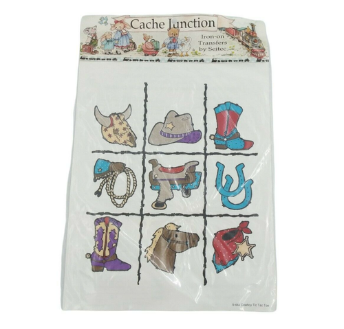 Western Dimensional Velour Iron On Transfer Cowboy Tic Tac Toe Vintage ...