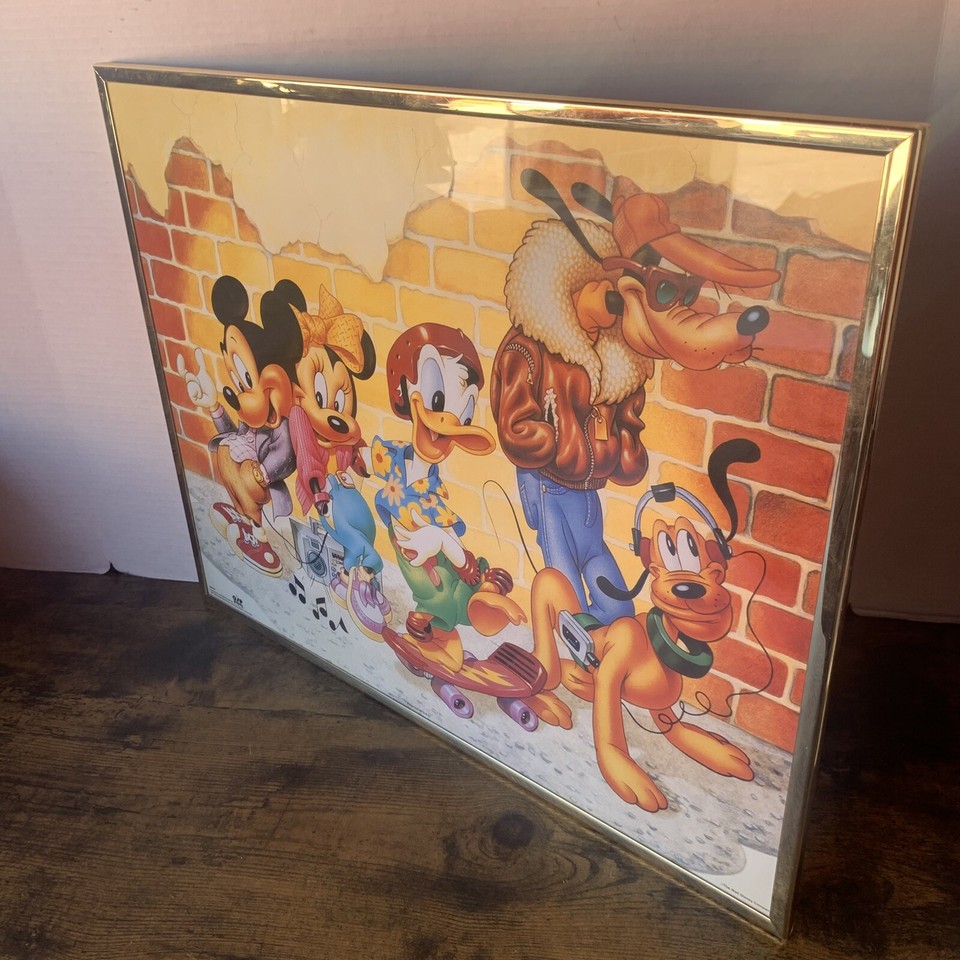 VTG Walt Disney MICKEY MOUSE & FRIENDS OSP Poster W Gold Frame 1987 Hip ...