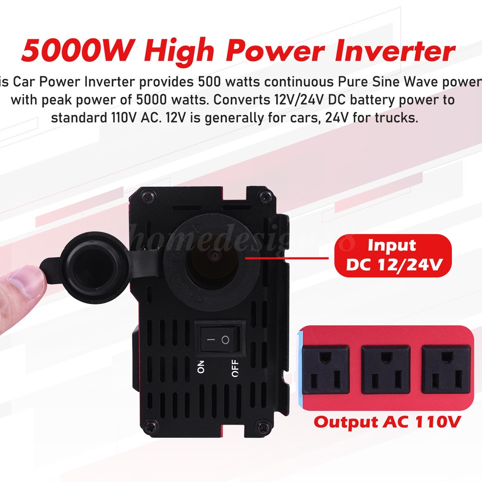 6000W Car Power Inverter LCD DC 12V To AC 110V Pure Sine Wave Solar ...