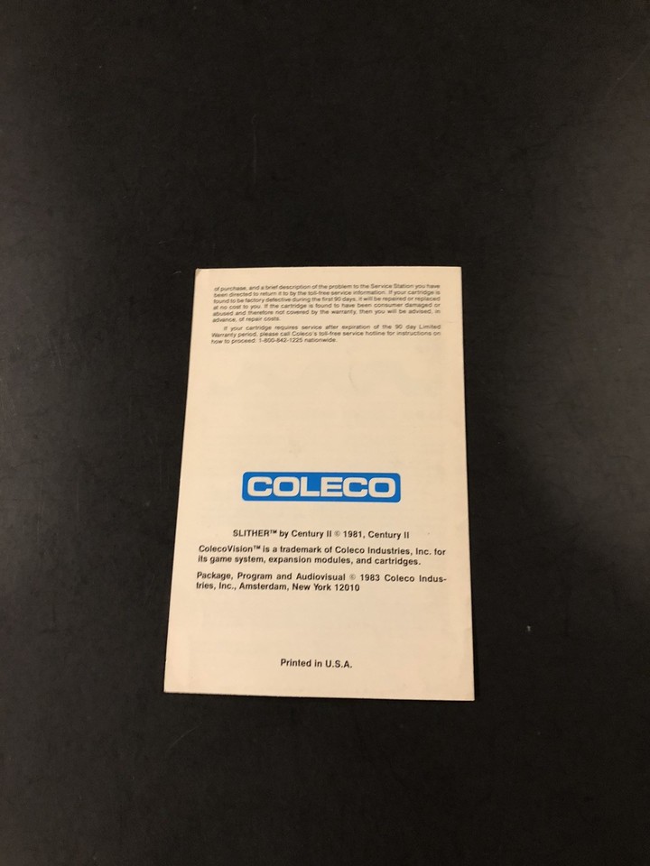 Slither colecovision Manual Only | eBay