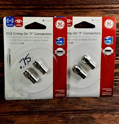 GE #73260 RG6 Crimp-On F Connectors 2Packs of 2, Total of 4 NEW ...