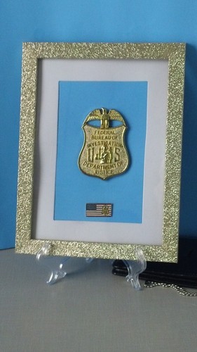 FBI BADGE WALL ART OR USE ON DESK OR TABLE, PICTURE FRAME STAND IS 8 X ...