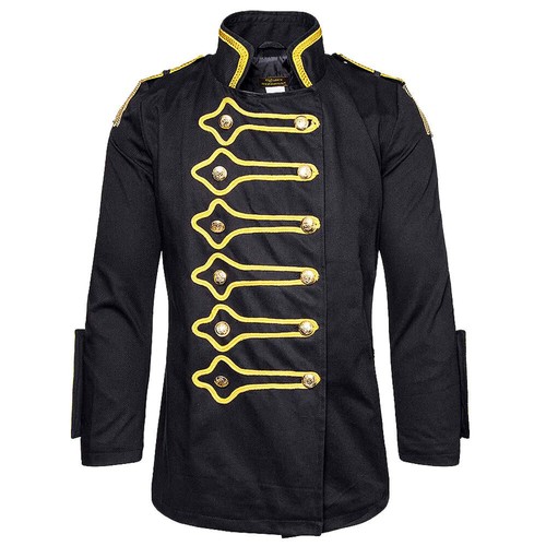 Men Golden Black Banned Military Drummer Parade Jacket Goth Punk Adam ...