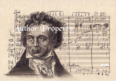 LUDWIG VAN BEETHOVEN - PORTRAIT and SCORE Original Graphite Pencil ...