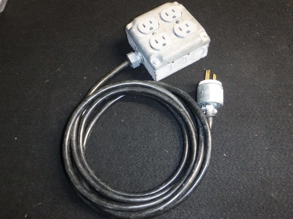 Metal Quad Box. Dual duplex. 15a. 120v. 16/3awg. 11ft cord. Metal armor ...