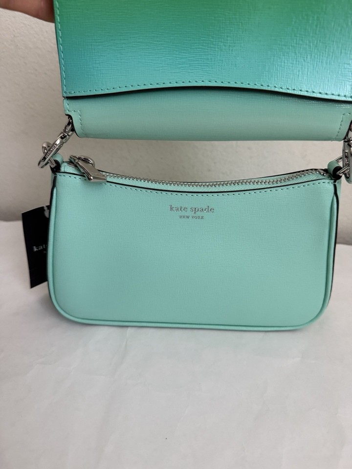 NWT Kate Spade Double Up Ombré saffiano Leather Crossbody Bag Mint ...