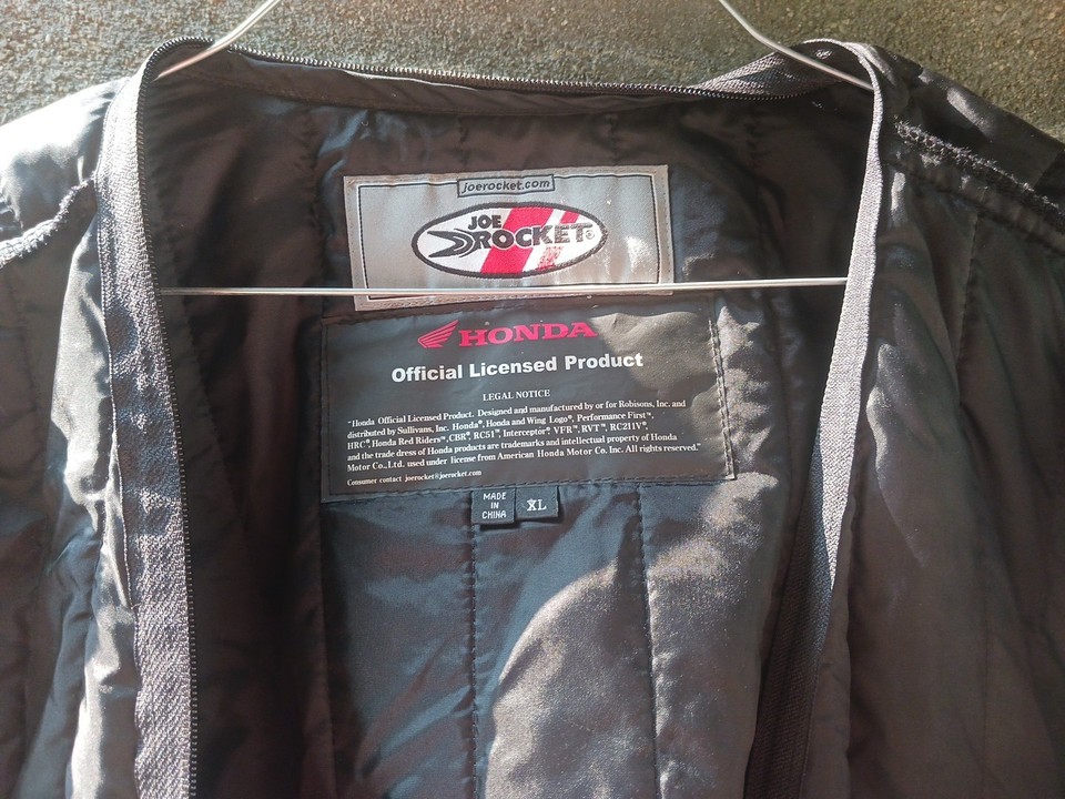 Joe Rocket Motorcycle Jacket Liner Only Honda Black Detachable Size XL ...