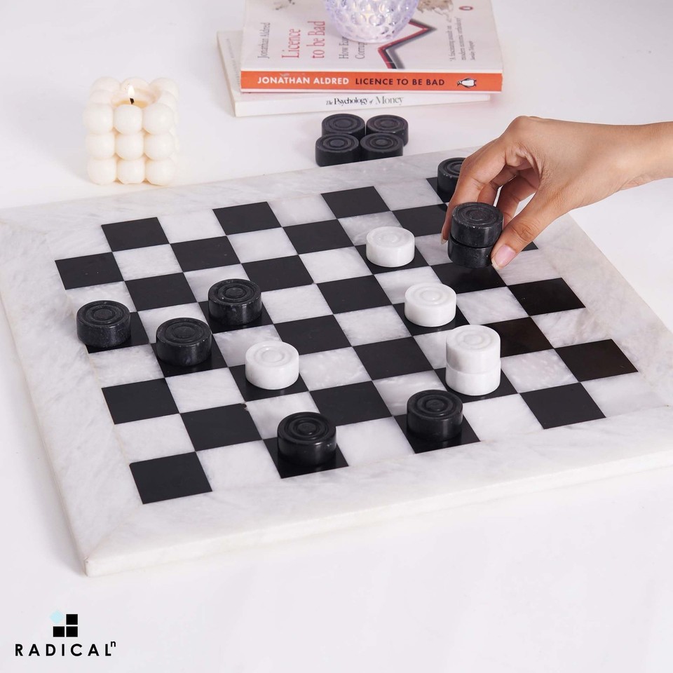 Radicaln Marble Checkers Board Game 15 Inches White and Black Handmade ...