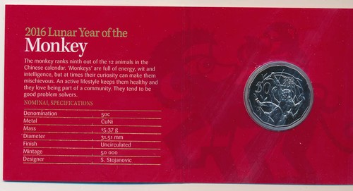 Australia: 2016 50c Lunar Year of the Monkey Tetra Decagon Coin in Mint ...