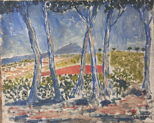 Beautiful Painting Antique Tan Provencal Landscape Varois Mount Faro ...