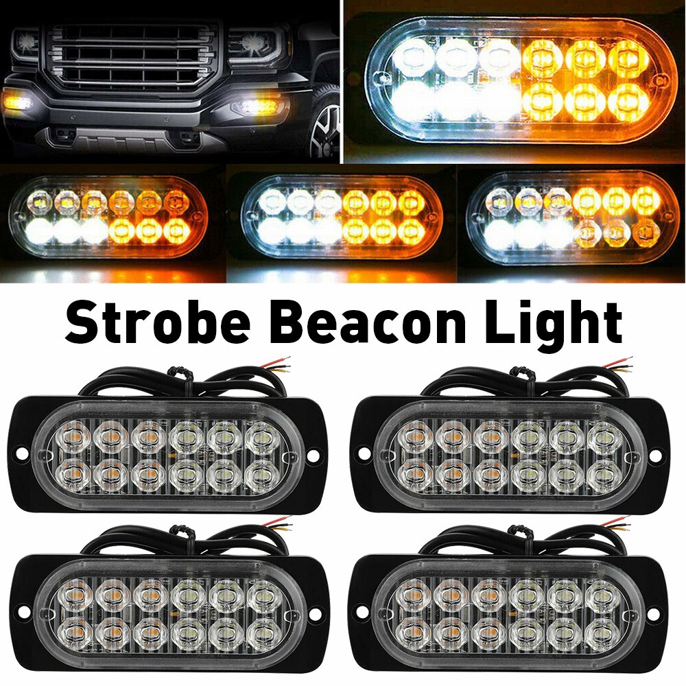 4x 12 LED Strobe Light Bar Car Truck Flashing Warning Hazard Beacon ...