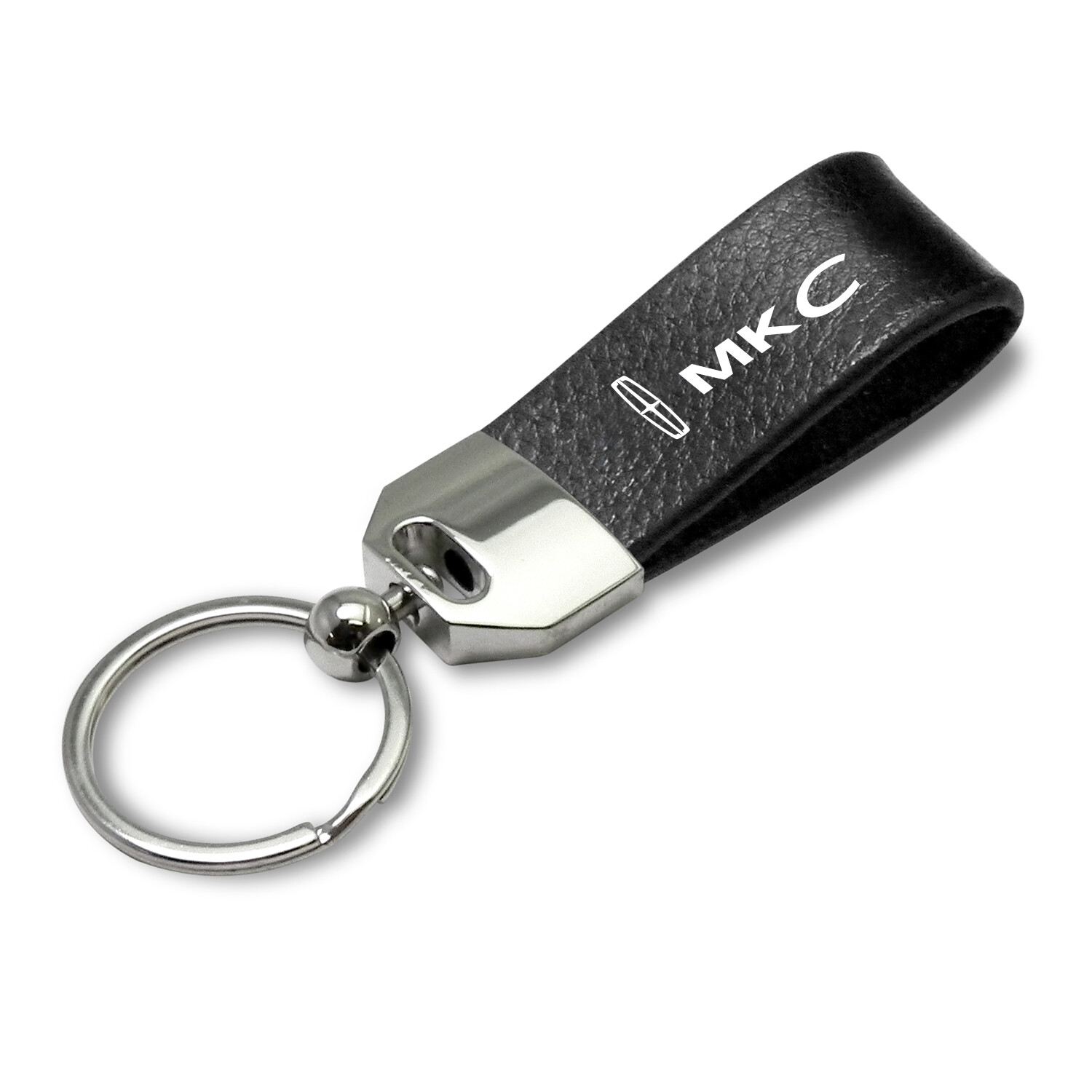 Lincoln MKC Black Genuine Leather Loop Strap Chrome Metal Key Chain