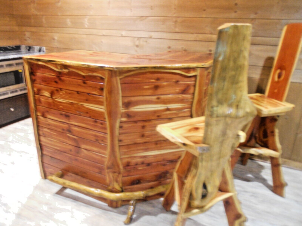 Rustic Cedar Corner Bar Table Tiki Bar Set 5p 4 Chairs Wine Rack ...