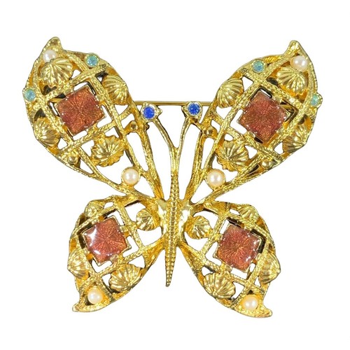 Broche papillon vintage Avon ton or strass fausses perles épingle signée printemps | eBay