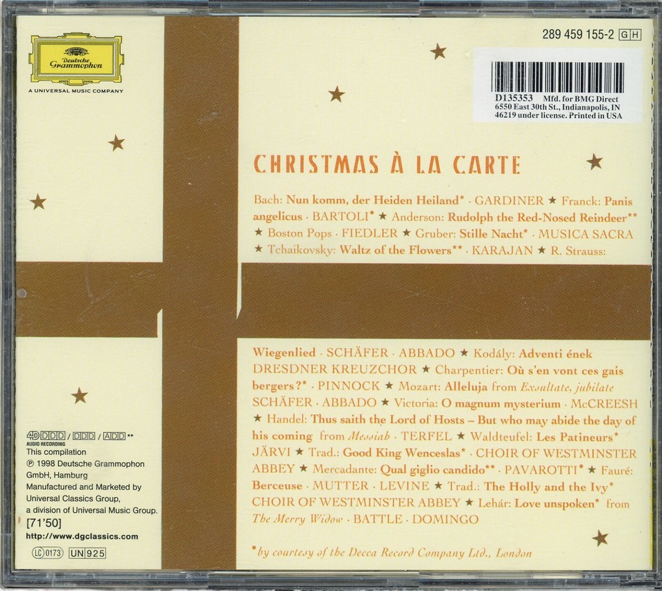 Various Artists: Christmas à la Carte (CD, Deutsche Grammophon, 1998 ...