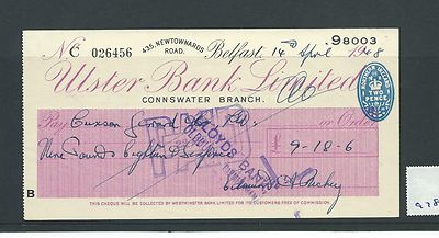 wbc. - CHEQUE - CH978 - USED -1948 - ULSTER BANK, NEWTOWNARDS RD ...
