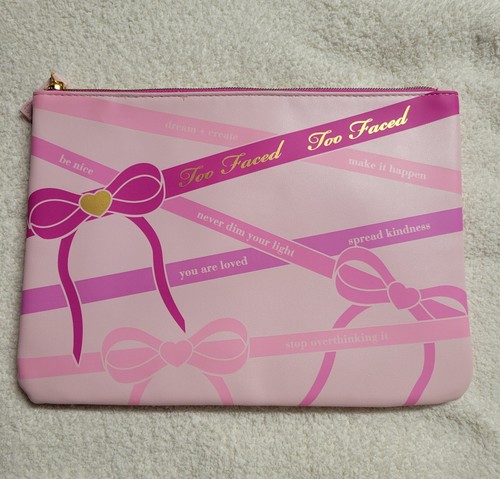 Too Faced Logo Large Canvas Pink Bows Ribbons Makeup Cosmetic Zipper ...