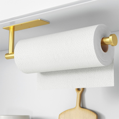 Paper Towel Holder - Self-Adhesive or Drilling, Gold, Wall Mounted ...