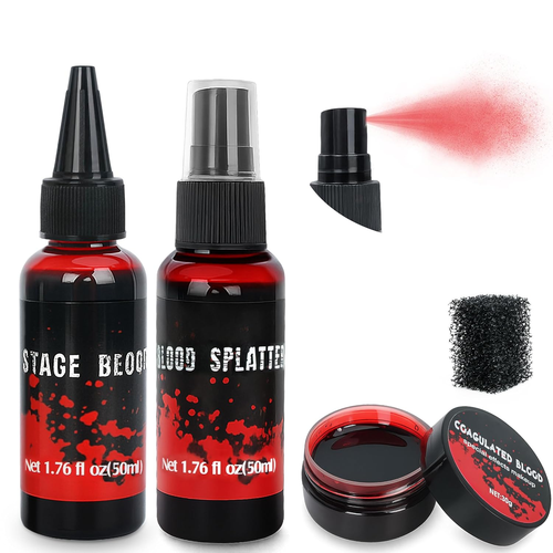 3PCS Halloween Fake Blood Makeup Kit - Coagulated 1.06Oz + Spray 1.76Oz ...
