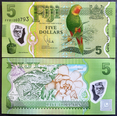 FIJI 5 Dollars 2012 Polymer Banknote World Paper Money UNC Currency ...