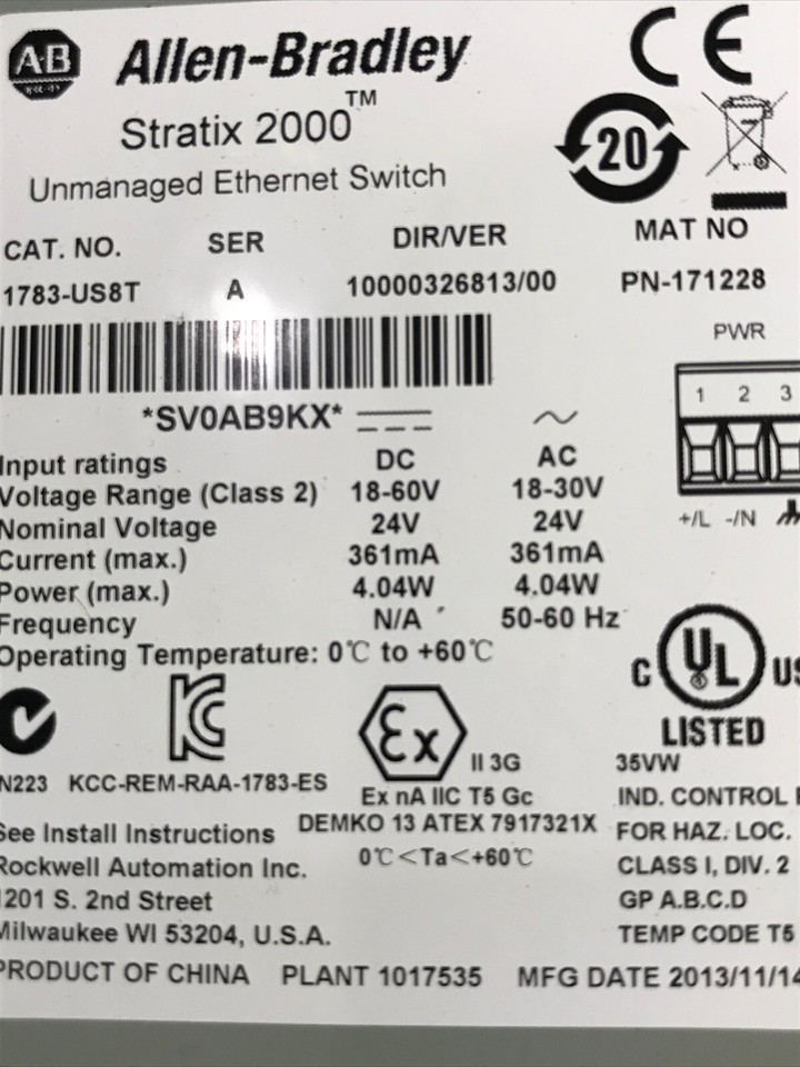 Allen Bradley 1783-US8T A PN-171228 Stratix 2000 Ethernet Switch ...