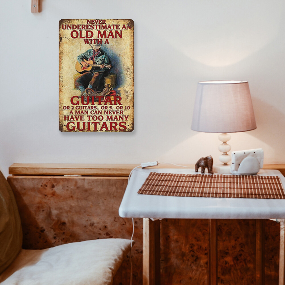 Rectangular Tin Drawing Guitarist Metal Plate Painting for Home Wall ...