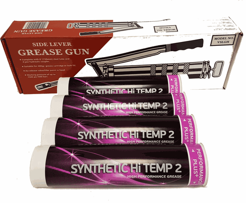 GREASE GUN & 4 x 400gm SYNTHETIC HIGH TEMPERATURE GREASE CARTRIDGES ...